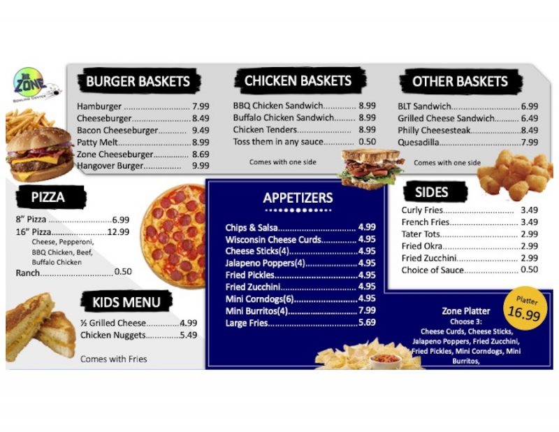 Menu – Zone Bowling Center