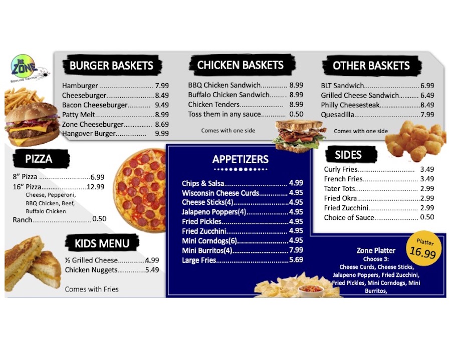 Menu – Zone Bowling Center